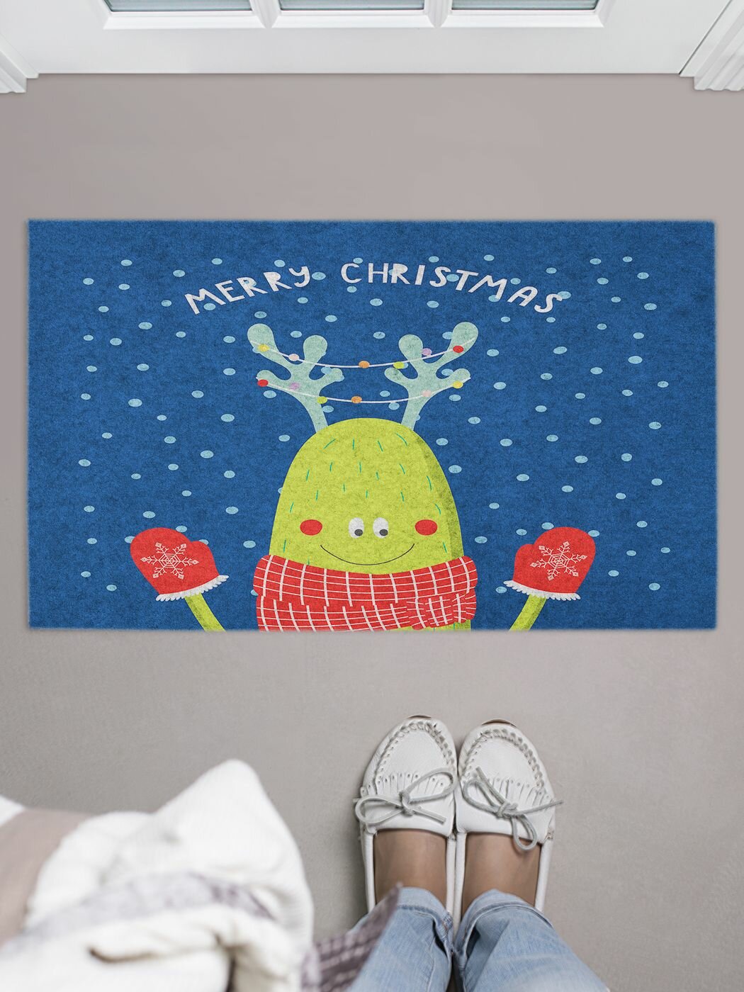Коврик придверный в прихожую с принтом "Рождественское настроение" 45 на 75 см , JoyArty, серия Новый год и Рождество