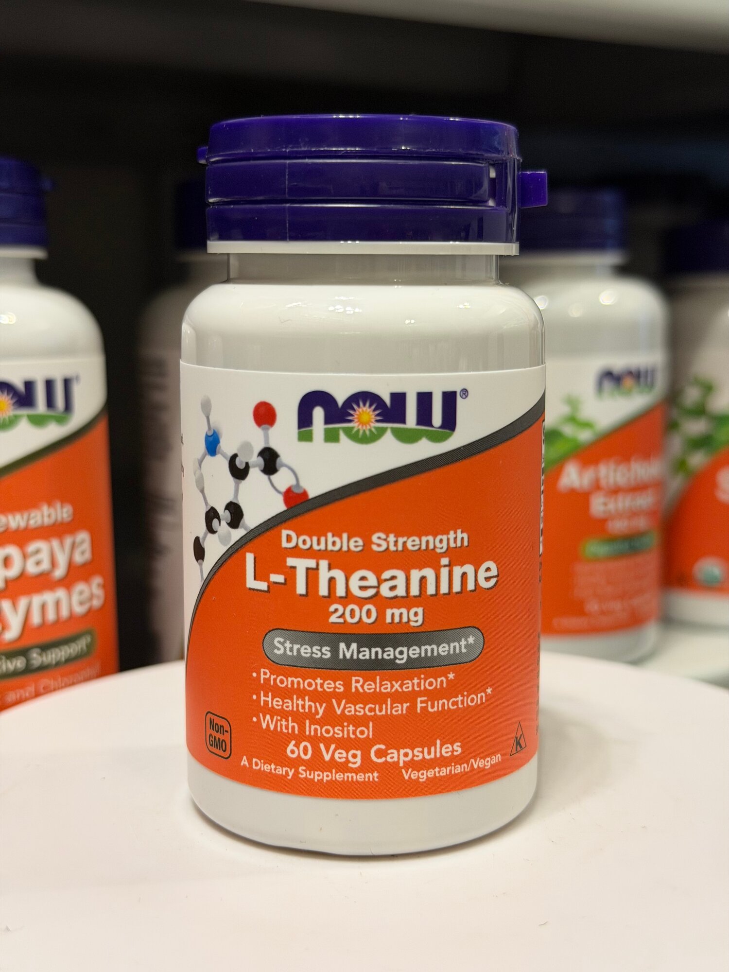 NOW L-Theanine 200 мг — L-теанин для снижения стресса и концентрации, 60 капсул