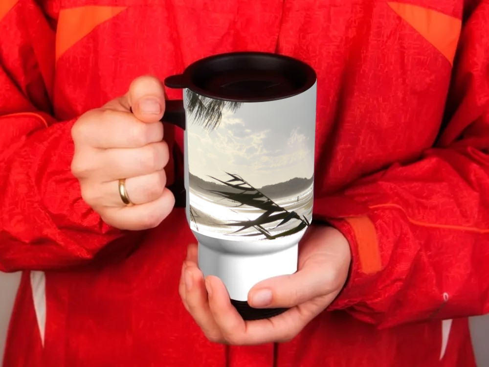 Тремокружка для авто с принтом "Морской берег, берег, лагуна" 0.5 л.