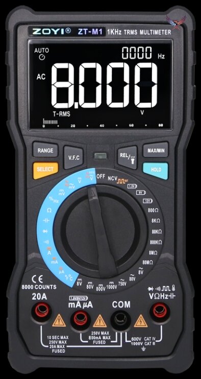 Мультиметр ZOYI ZT-M1, с фиксацией измерений, подсветкой дисплея, True RMS