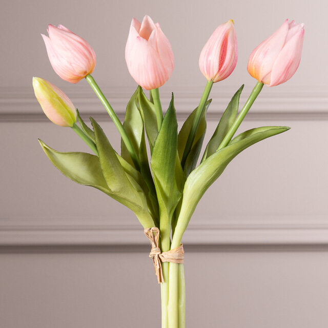 Силиконовые цветы Тюльпаны Parateo 5 шт, 26 см нежно-розовые, EDG, 216001-55-1