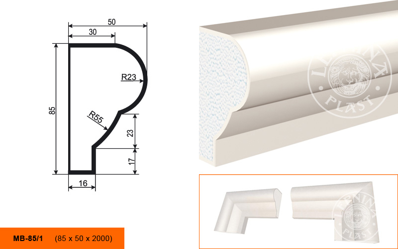 Фасадный Молдинг Lepninaplast MB-85/1 В85хШ50хД2000 мм / Лепнинапласт.