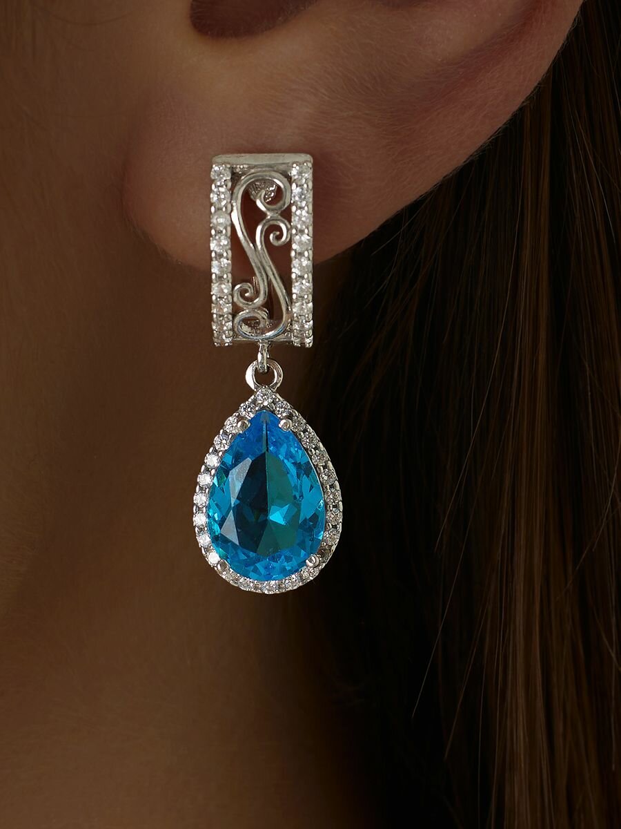 Серьги, 925 проба, фианит, топаз синтетический