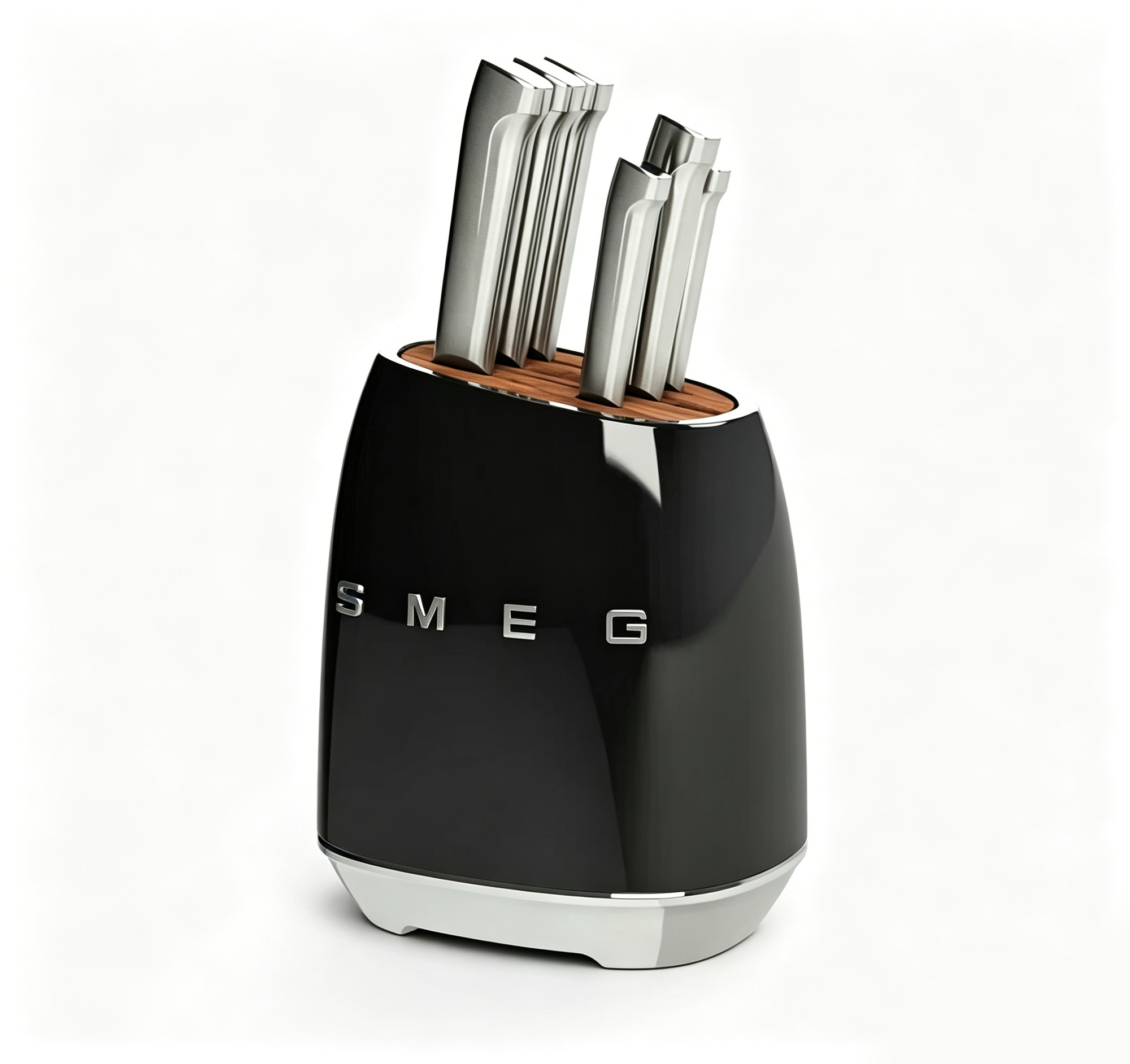 Smeg Набор кухонных ножей из нержавеющей стали, 7 предметов, с подставкой Черного цвета