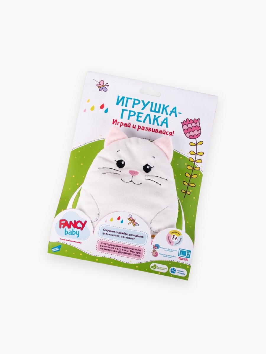 Плюшевая игрушка с вишневыми косточками для новорожденных малышей, от колик "Грелка Кот Беляш" от бренда Fancy Baby