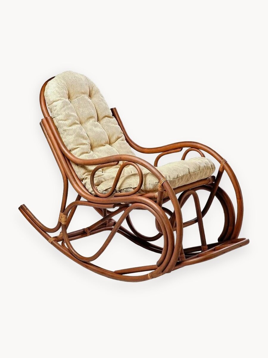 Кресло-качалка из натурального ротанга 05/05В разборное с подушкой, цвет орех матовый