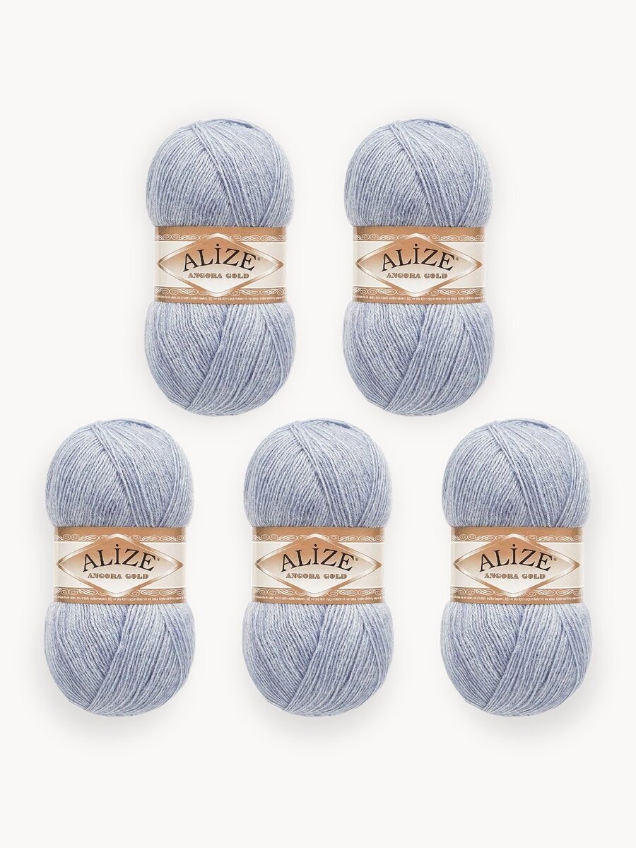 Пряжа для вязания ALIZE 'Angora Gold', 100г, 550м (80% акрил, 20% шерсть), ТУ (221 светлый джинс меланж), 5 мотков