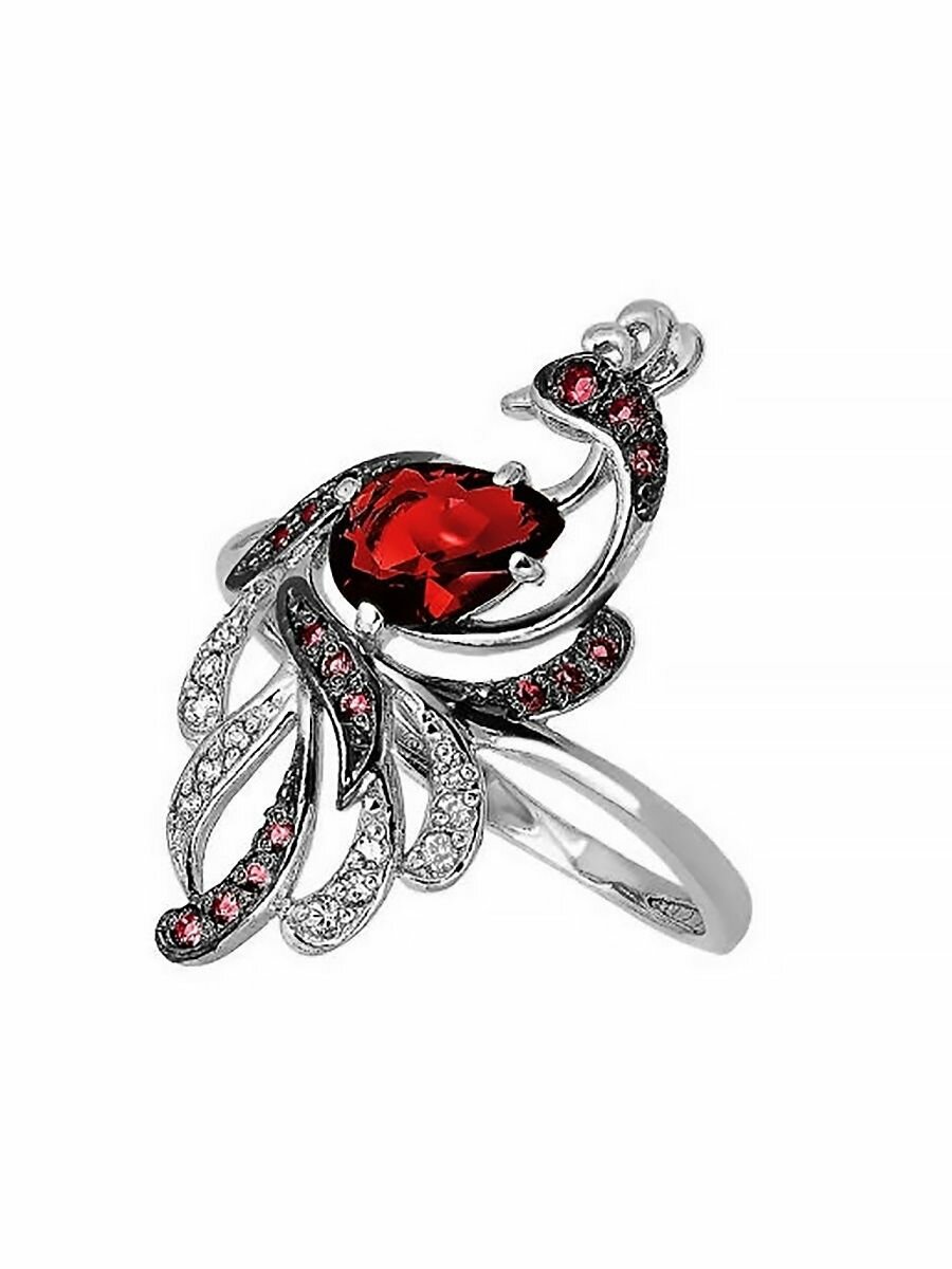 Кольцо тонкое, серебро, 925 проба, фианит, рубин синтетический