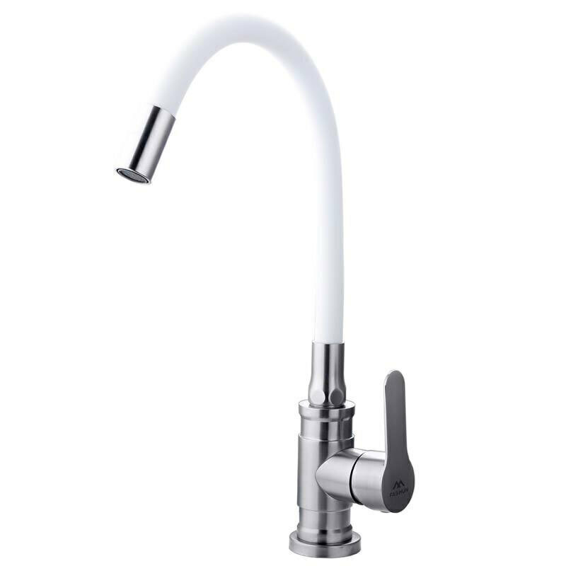 Смеситель для кухни из нержавеющей стали с гибким силиконовым изливом FASHUN A54401-8, цвет излива белый