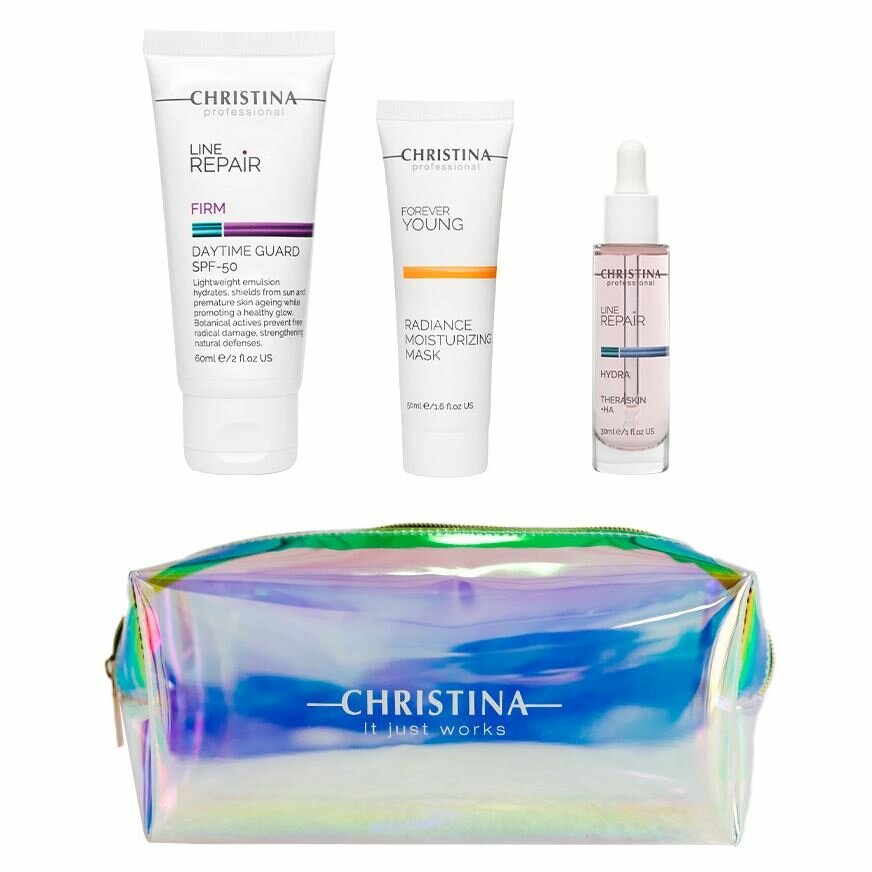 Набор Christina Line Repair Набор «Летим на Адриатику» "Flying to the Adriatic" Kit, Набор: крем SPF 50, маска, капли, косметичка, Набор
