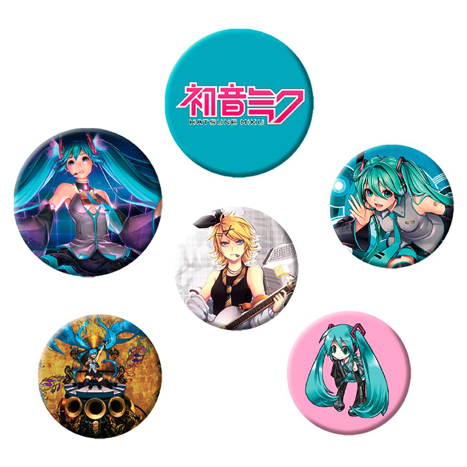 Значок ABYstyle Hatsune Miku BP0719, металл, диаметр 2.5-3.2 см, набор 6 шт