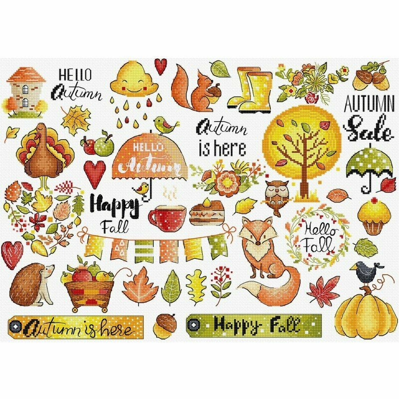 Набор для вышивания LetiStitch #L8221 Autumn Sampler (Осенний сэмплер), Счетный крест, 38 x 27 см