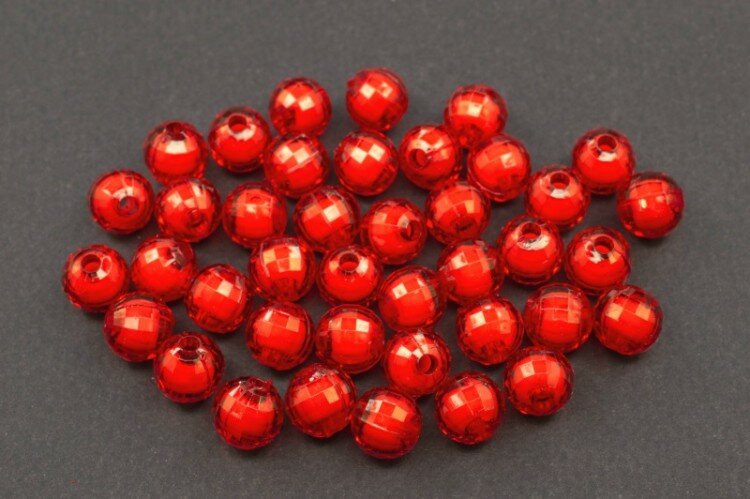 Бусины акриловые круглые граненые 8мм, отверстие 2мм, цвет красный, 540-357, 10г (около 40шт)