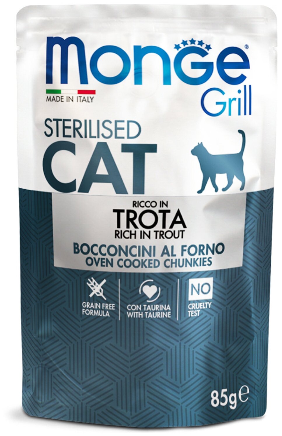 Влажный корм Monge Cat Grill для стерилизованных кошек, с форелью, паучи 85 г