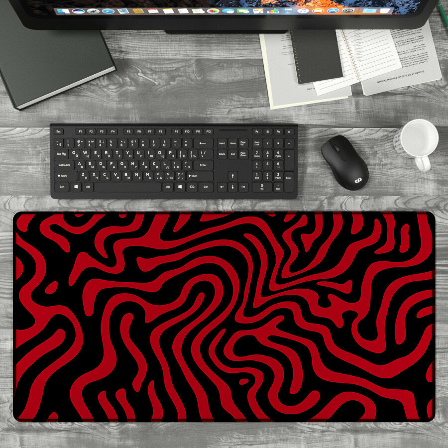 Игровой коврик 800 х 400 мм RSQ Gaming XL "Twisted Red", прошитые края, нескользящая основа