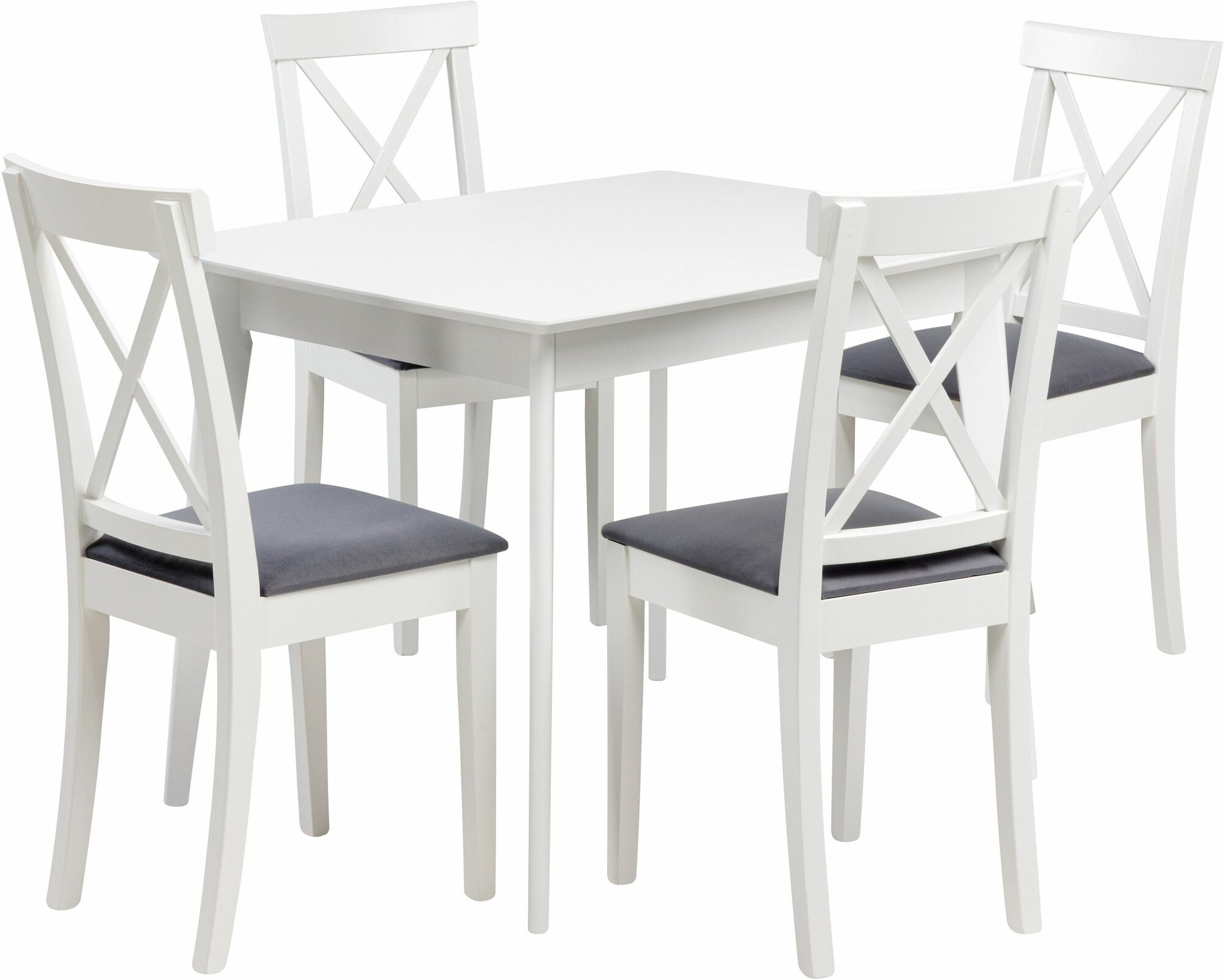 Обеденная группа стол раскладной Норден 100(140) х 80 см, Белый и 4 стула Бергольф Белый/Серый велюр