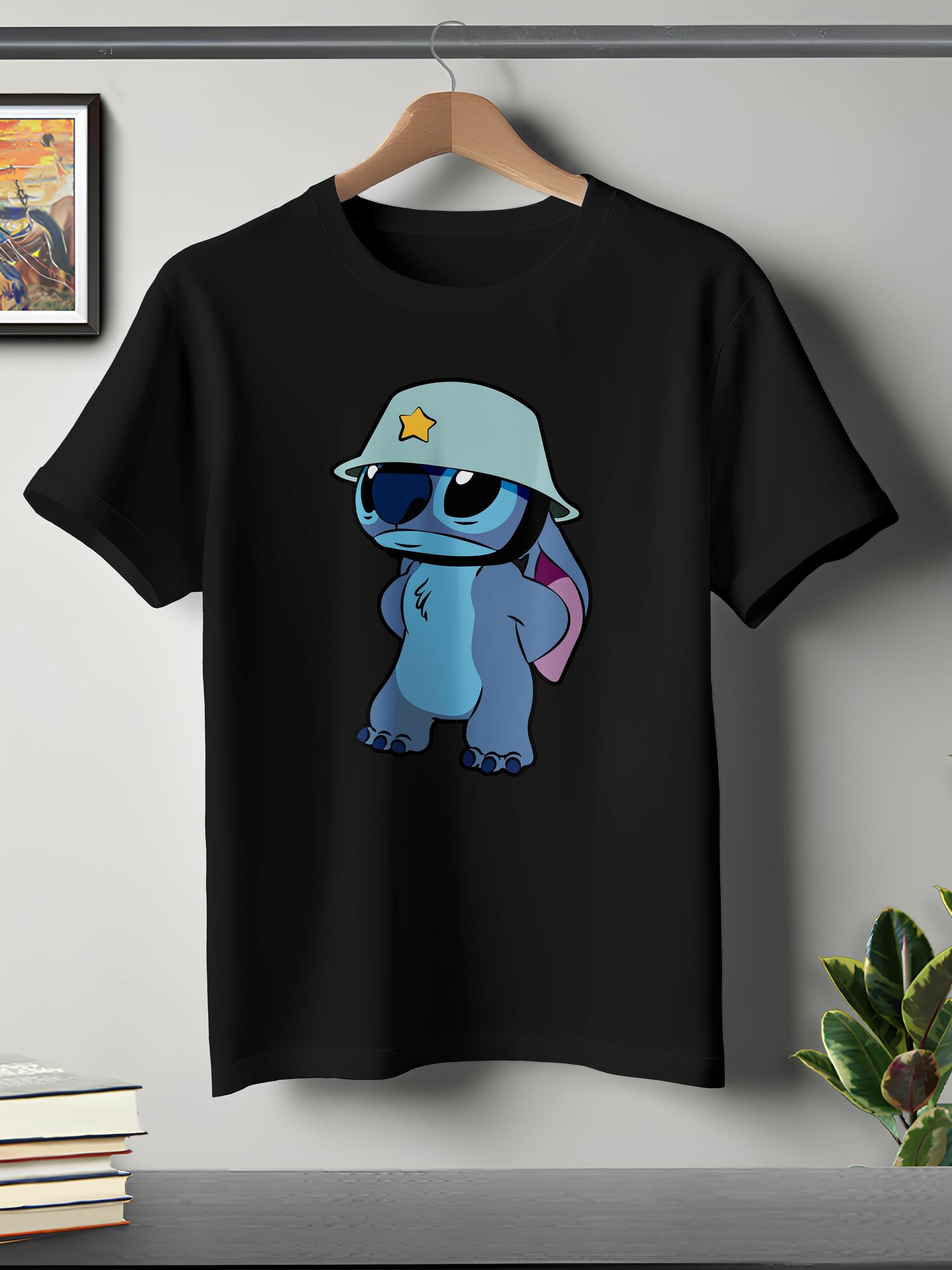 Футболка  Детская ONEQ 110 (5-6) размер с принтом Стич, черная