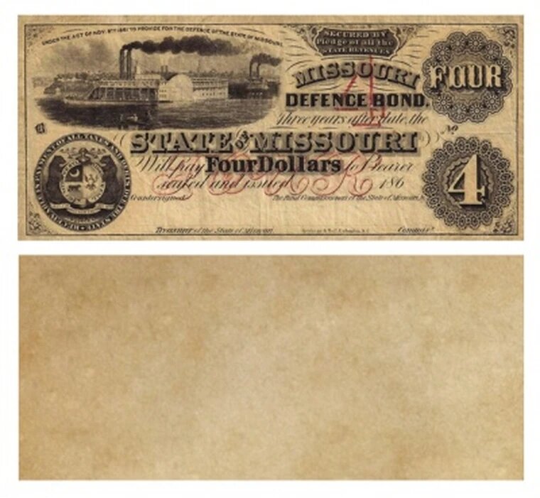 4 доллара 1860 США, штат Миссури, сувенирная копия, банкноты и купюры редкие коллекционные