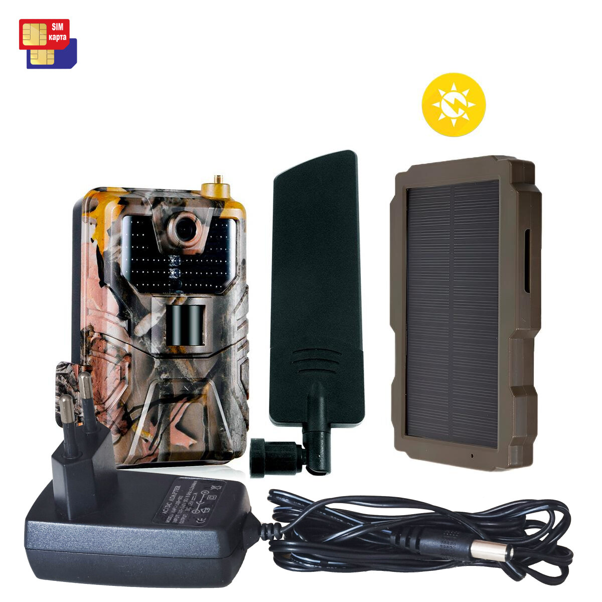 Комплект: 3G/4G фотоловушка для охоты с уличной солнечной батареей Филин HC-900LTE-4G (Orig) (Y13928MOK) и «SP-08 Dual». Фотоловушка для охраны
