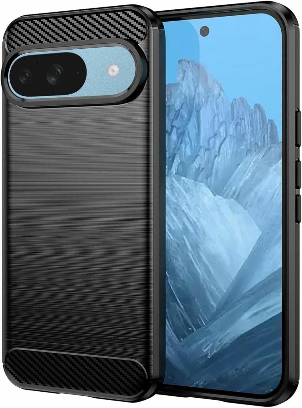 Чехол на Google Pixel 9 силиконовый карбон сталь черный противоударный