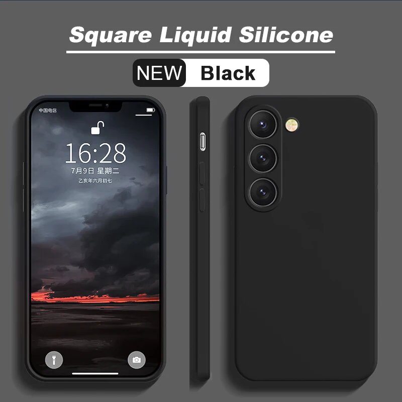 Черный чехол Square Liquid Silicone для Samsung Galaxy S22 Plus