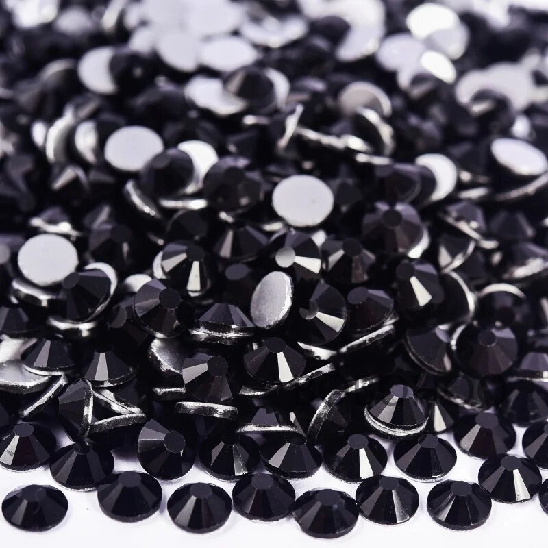 MLK черные стеклянные стразы для дизайна ногтей Черный, SS16-1440pcs, Jet black