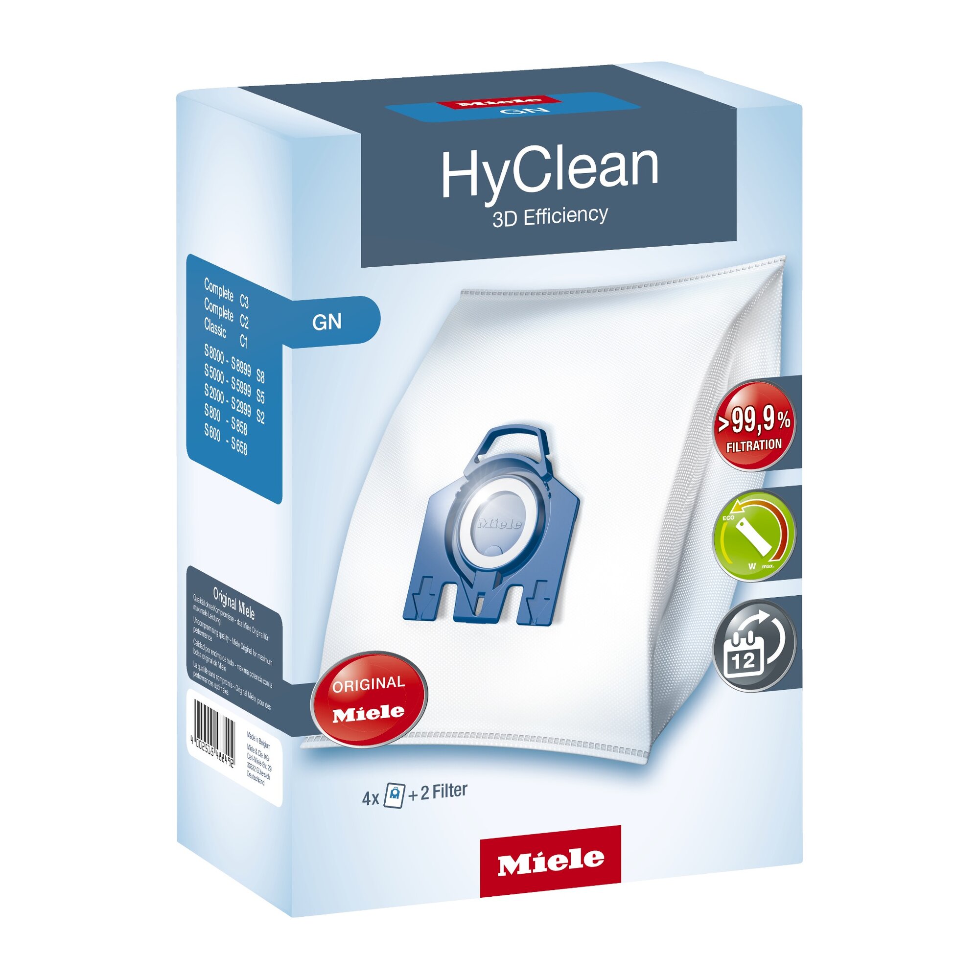 Комплект пылесборников Miele GN HyClean 3D, для пылесосов Miele, 4,5 л, 4шт Оригинал