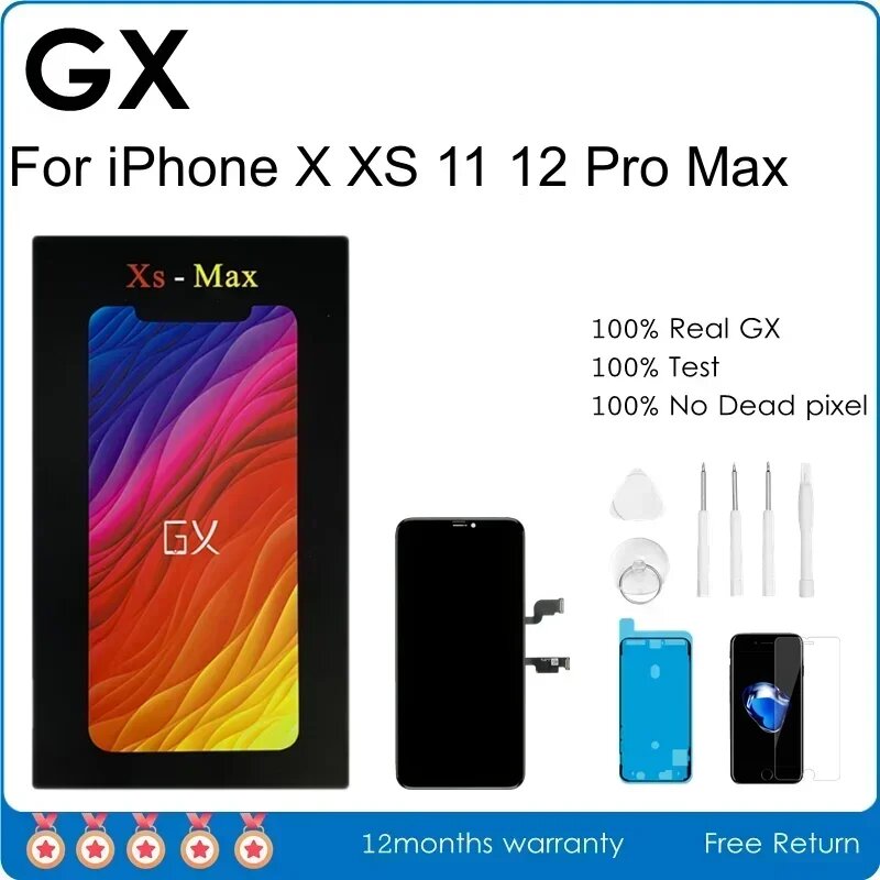 OLED-экран GX для iPhone X XS XR 11 12 13 14 Pro Max, ЖК-дисплей, дигитайзер, сенсорный экран, замена в сборе без мертвых пикселей GX- X Hard OLED New