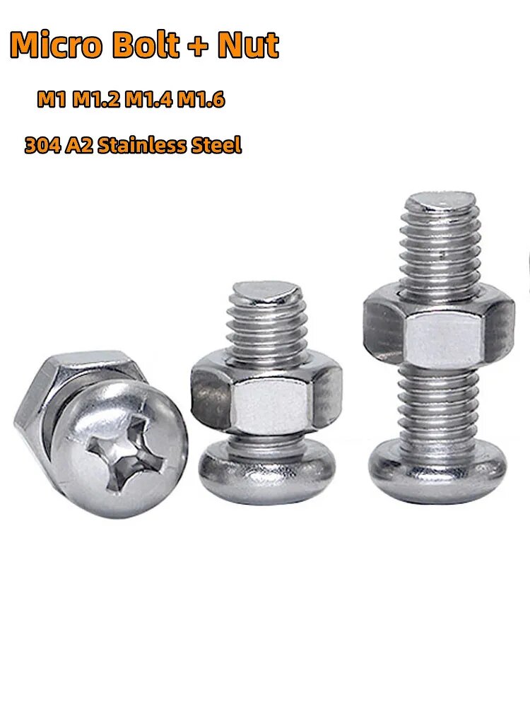 Набор винтов и гаек M1.2x10mm, 50 шт, нержавеющая сталь