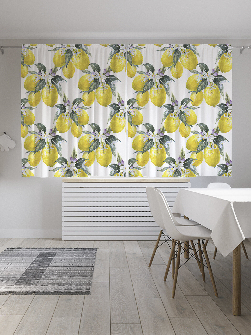 Фотошторы короткие "Решетка из лимонов", 2 полотна шириной по 145 см, высота 180 см, JoyArty