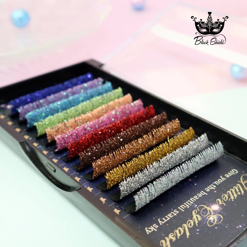 BLACK SHIELD Ресницы накладные цветные с блестками, 14 мм, MIX COLOR 2