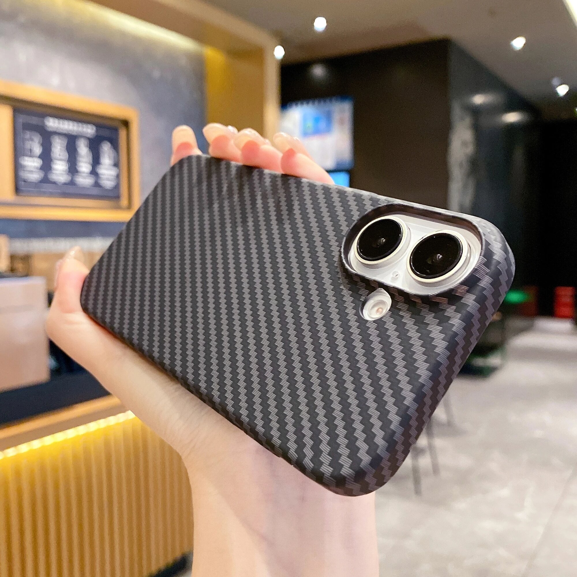 Роскошный пластиковый чехол с узором под карбон и кевлар для iPhone Черный, Black, For iphone 14 Pro