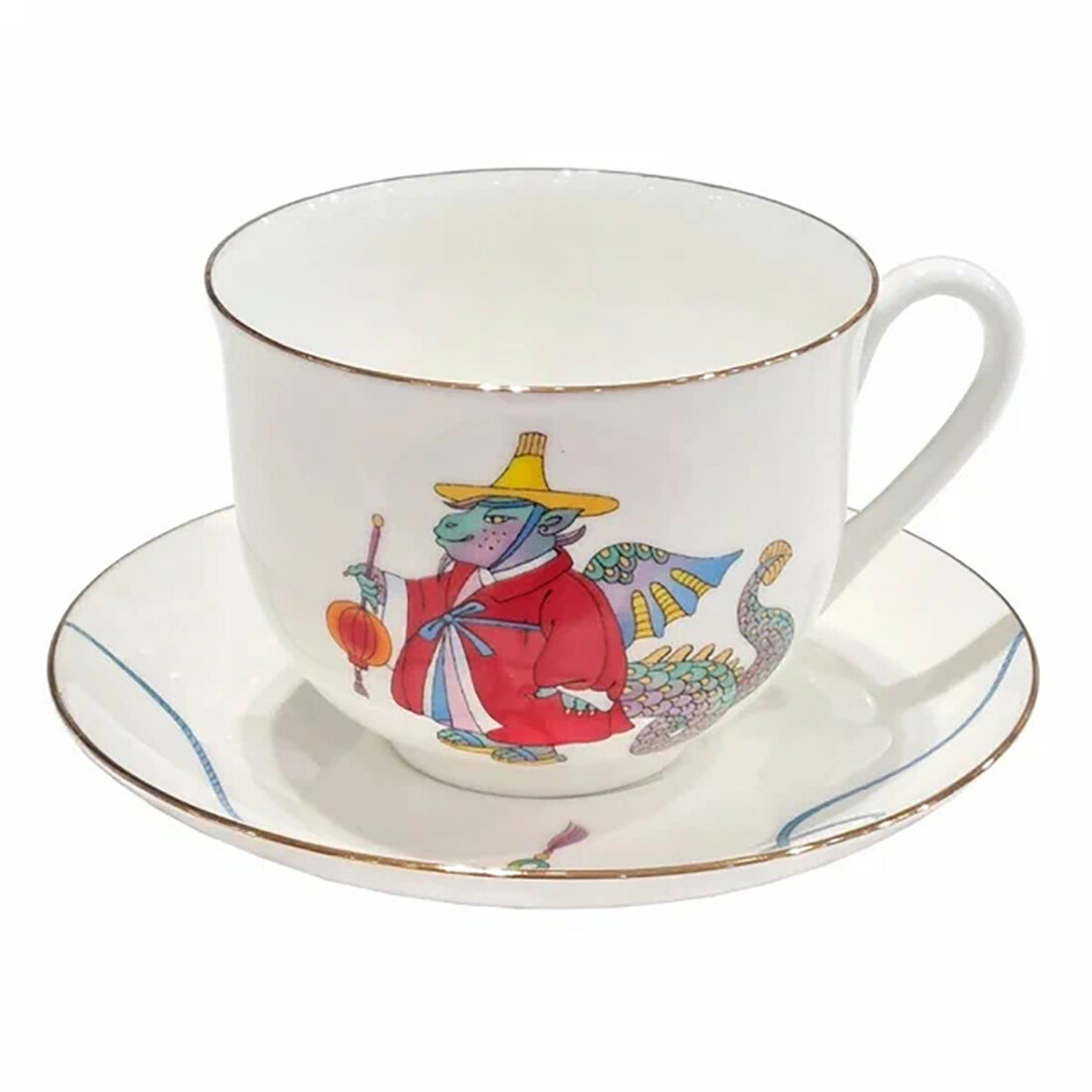 Чайная пара костяная Императорский фарфоровый завод ИФЗ ф. Ландыш "Храбрый Юн" 345 мл