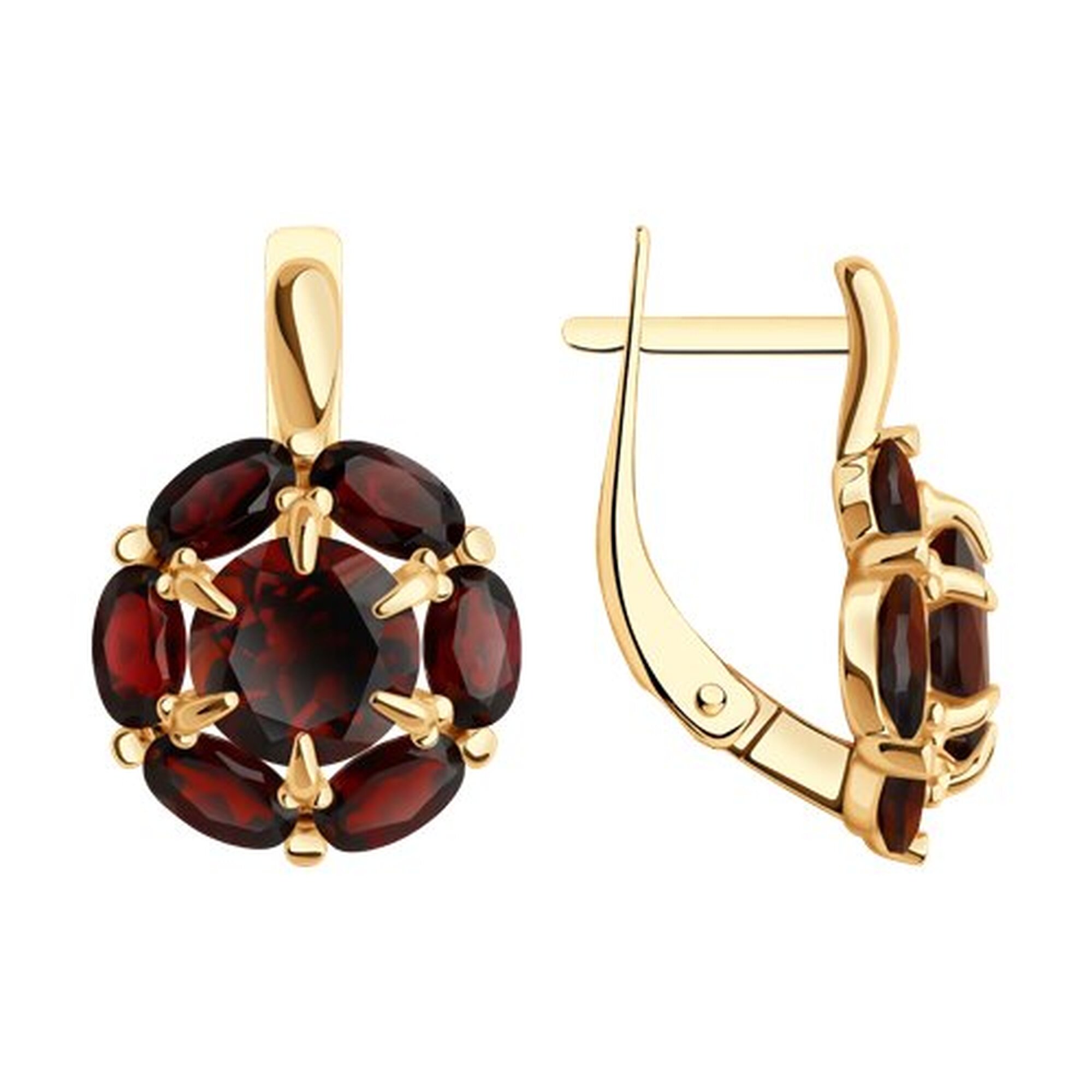 Серьги, красное золото, 585 проба, гранат