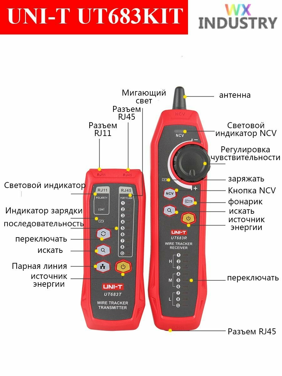 Тестер кабеля трассоискатель Uni-T UT683KIT — фото 1