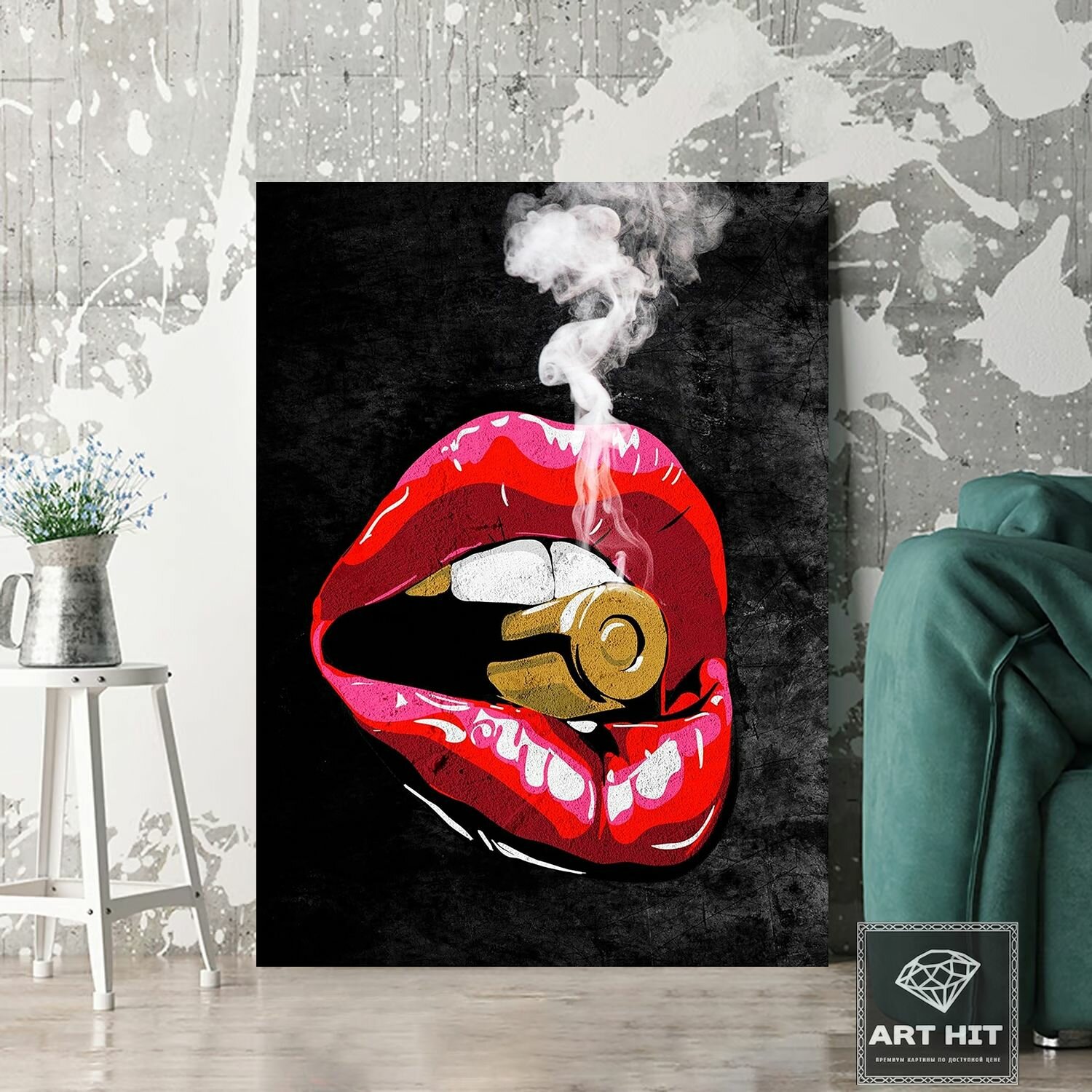 Картина на холсте красные губы, 40х60 см.