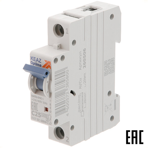 Автоматический выключатель на Din-рейку КЭАЗ OptiDin ВМ-63-1C25 25А/1п/ 6кА 103548/260506