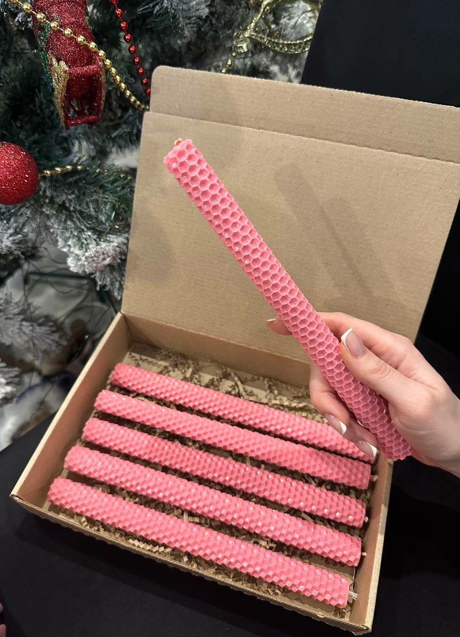 Набор свечей из вощины подарочный розовый 6 шт