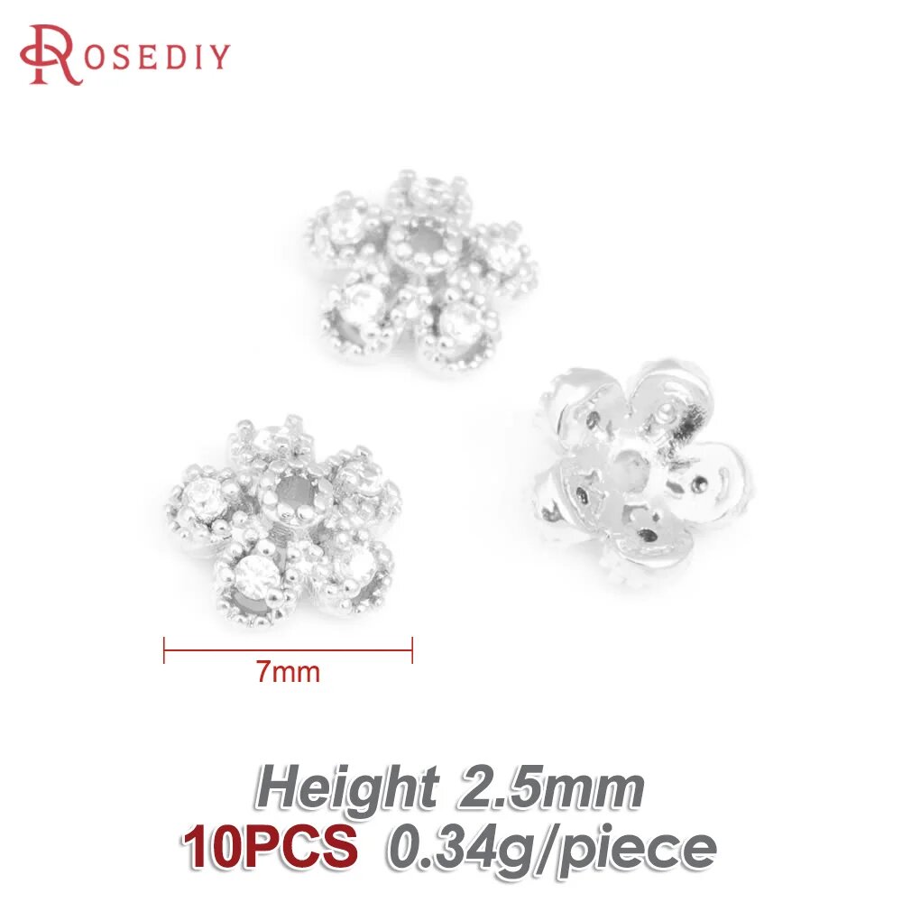 Фурнитура для бижутерии Rosediy, серебряный цвет, цирконий, цветы, бусины