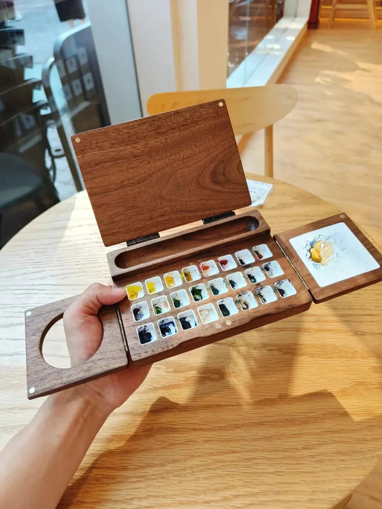 Деревянная складная доска для рисования акварелью, дорожная портативная 24-цветная коробка для рисования, ручная роспись, палитра красок для граффити, художественные инструменты