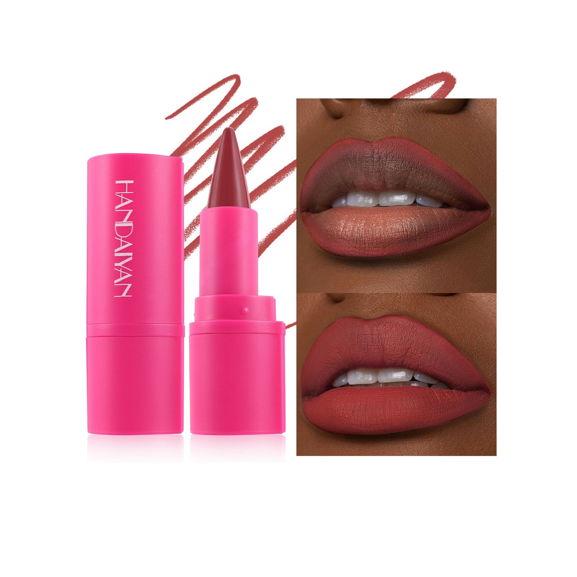 Помада-карандаш HANDAYAN, для губ, коричневая, 2 в 1, карандаш и помада