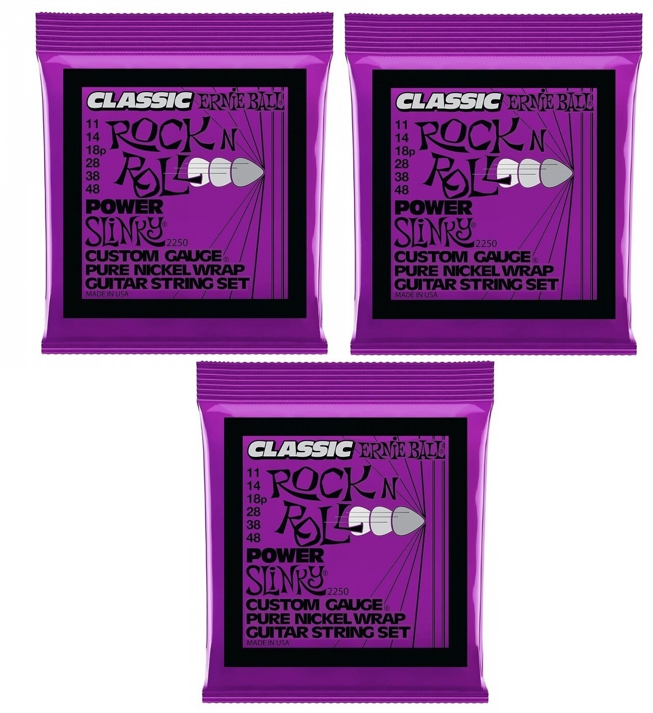 Три комплекта струн для электрогитары Ernie Ball 2250 11-48