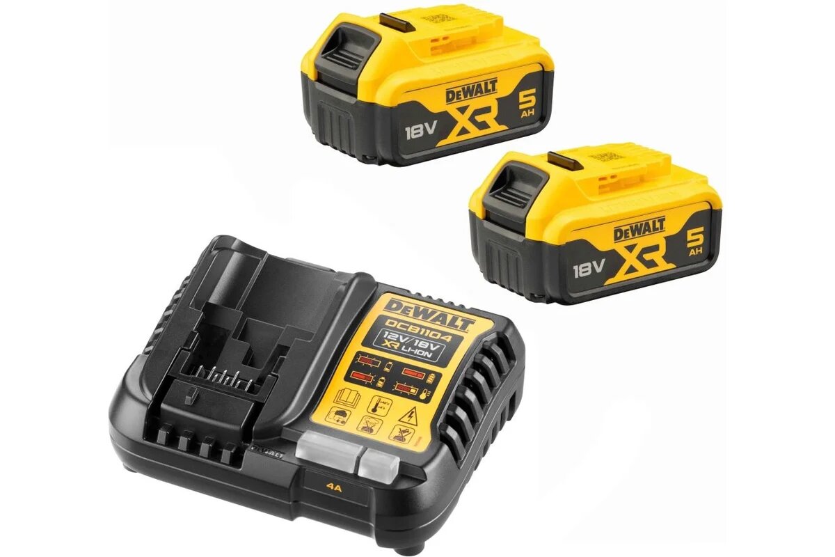 Dewalt Набор : 2 АКБ DCB184, Li-Ion, 18 В, 5 Ач и зарядное устройство DCB1104, 12/18 В, 4 A (DCB1104P2) DCB1104P2-QW