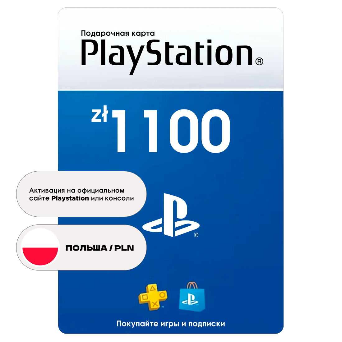 Подарочная карта PlayStation Store 1100 PLN, регион Польша, цифровой код активации, пополнение, Gift Card Poland