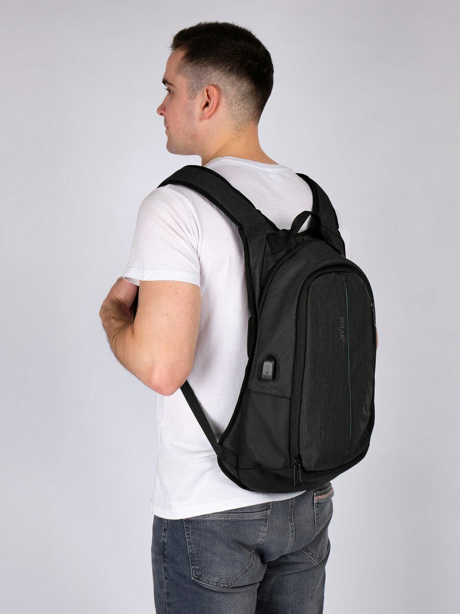 Рюкзак Polar К9072, для ноутбука, USB-порт, вентиляция спины, темно-серый