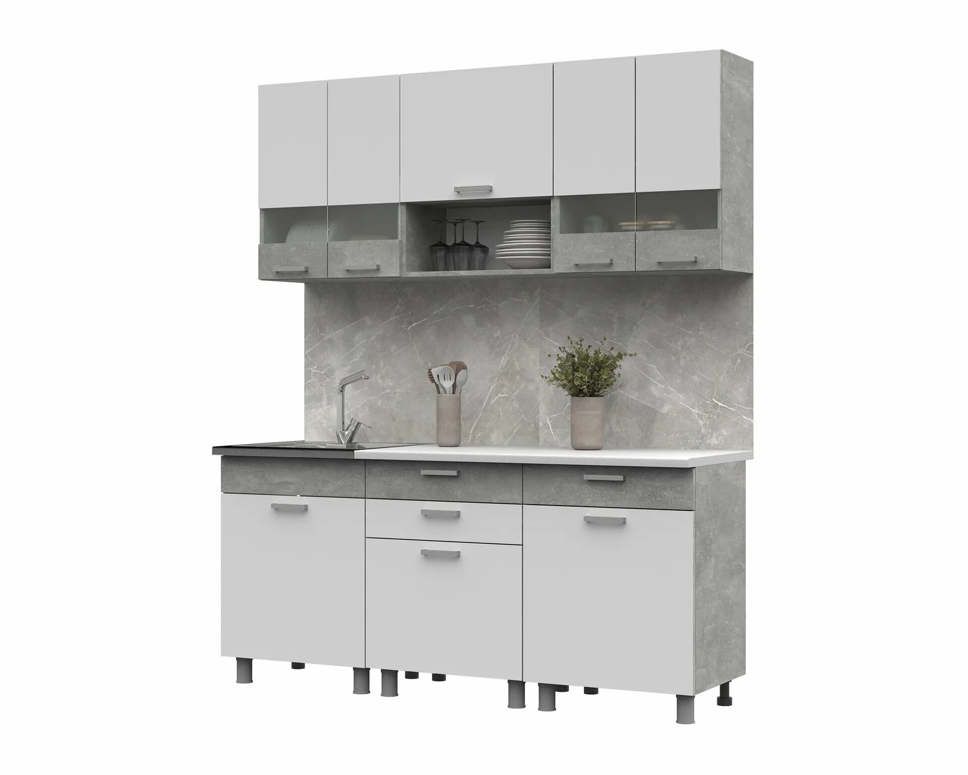 Кухня «Денвер» 1,8 м, Фасад белый/Корпус ателье светлое (1800)