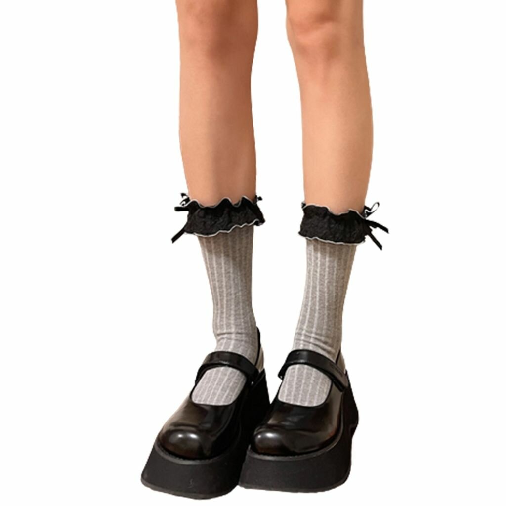 Хлопковые чулки с кружевным бантом