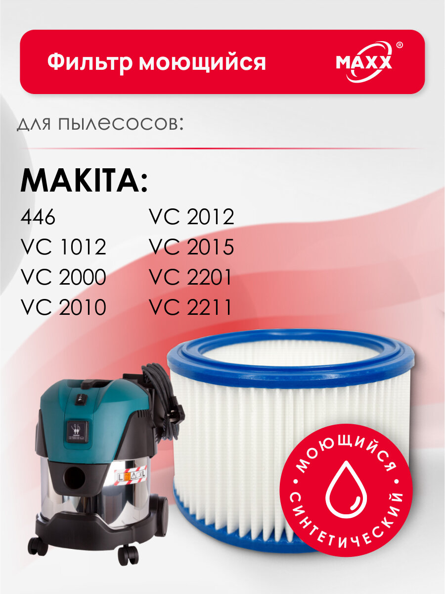 Синтетический моющийся фильтр (HEPA) для Makita VC 1012, 2000, 2012, 2512L 3011L 3511L 3012L 3012M, P-70219