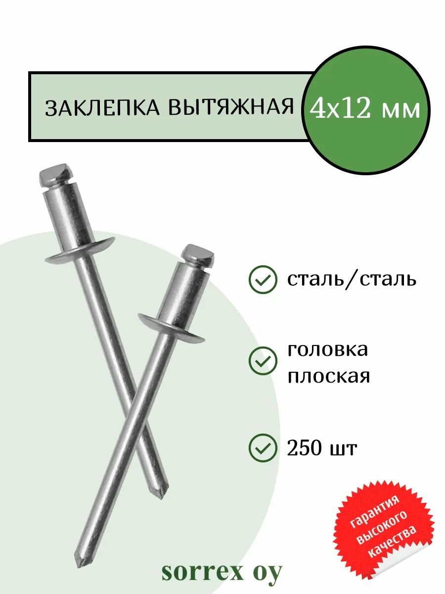 Заклепка вытяжная сталь/сталь 4х12 Sorrex OY (250штук)
