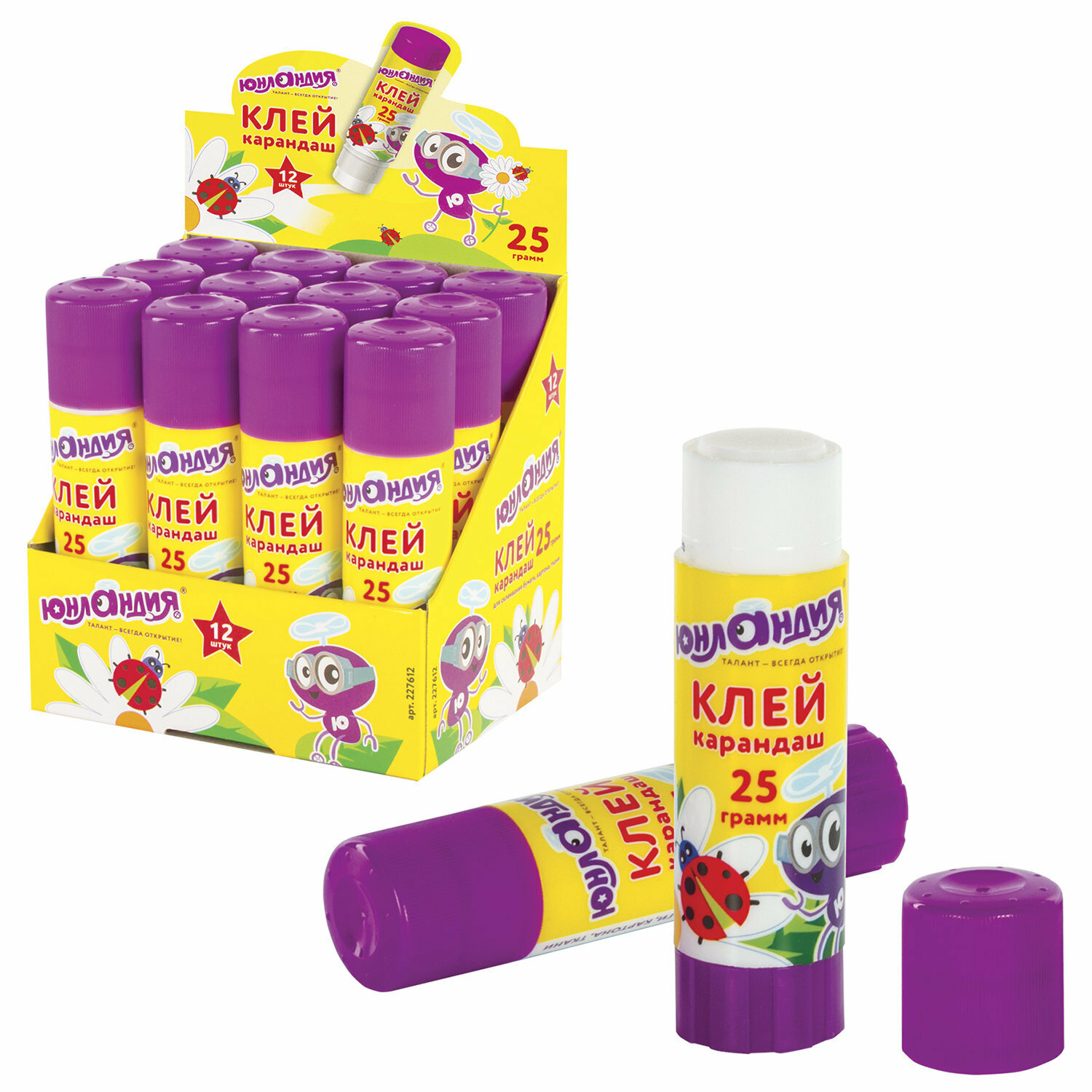 Клей-карандаш Юнландия "Божья коровка", 25 г, улучшенный (227612)